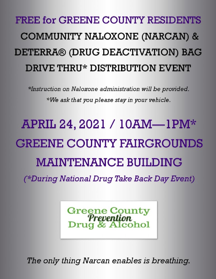 Community Naloxone (NARCAN) Deterra (drug deactivation) Bag Drive-Thru ...